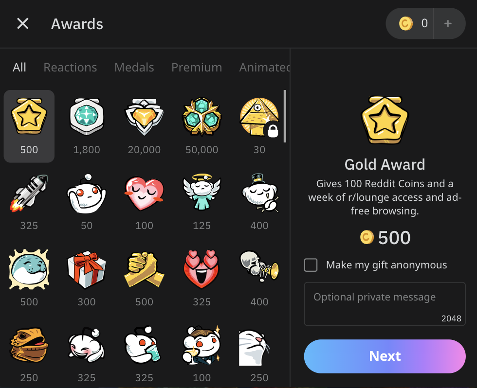 Assessing Peer Award Diversification on Reddit